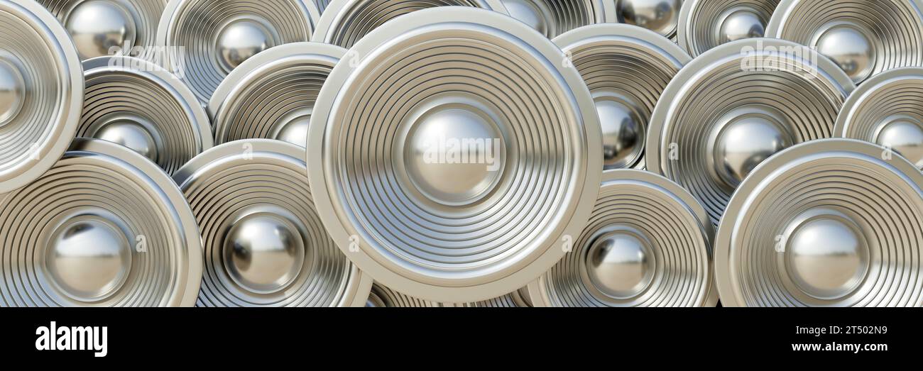 White Loudspeaker background. Many round speakers, lstereo sound ...