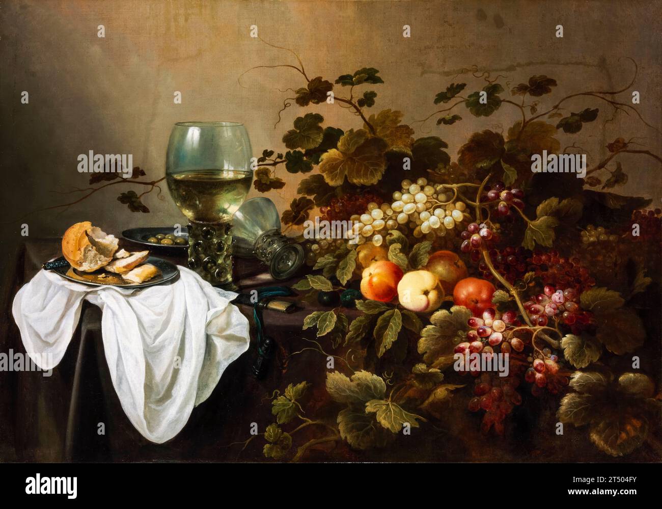 Pieter Claesz, Still Life with Fruit and Roemer, painting in oil on ...