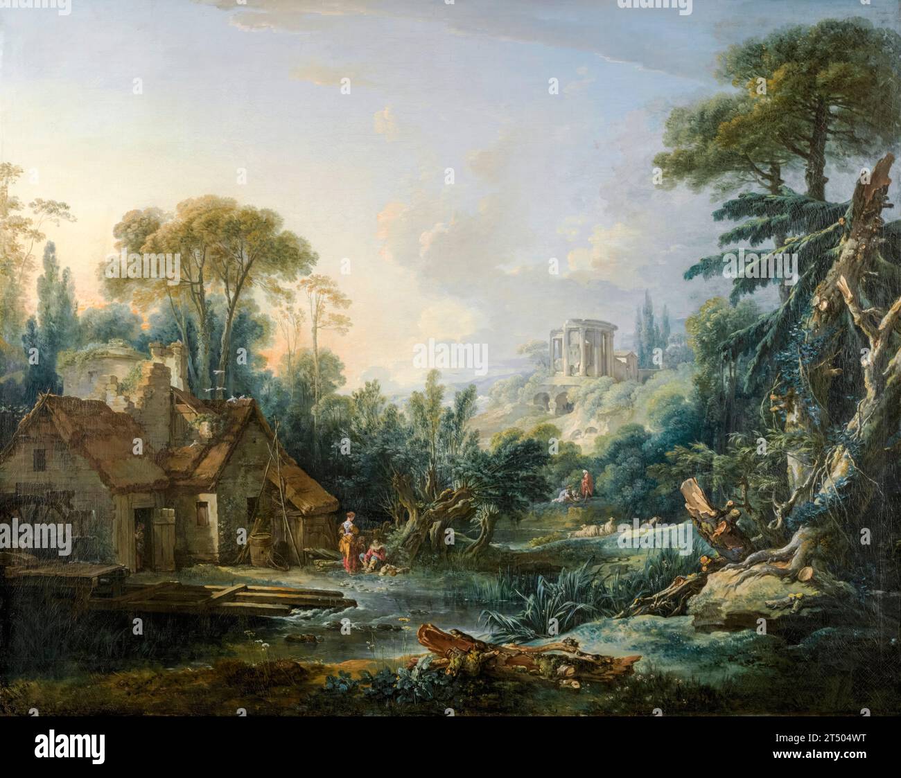 François Boucher, Landscape with a Water Mill, painting in oil on ...