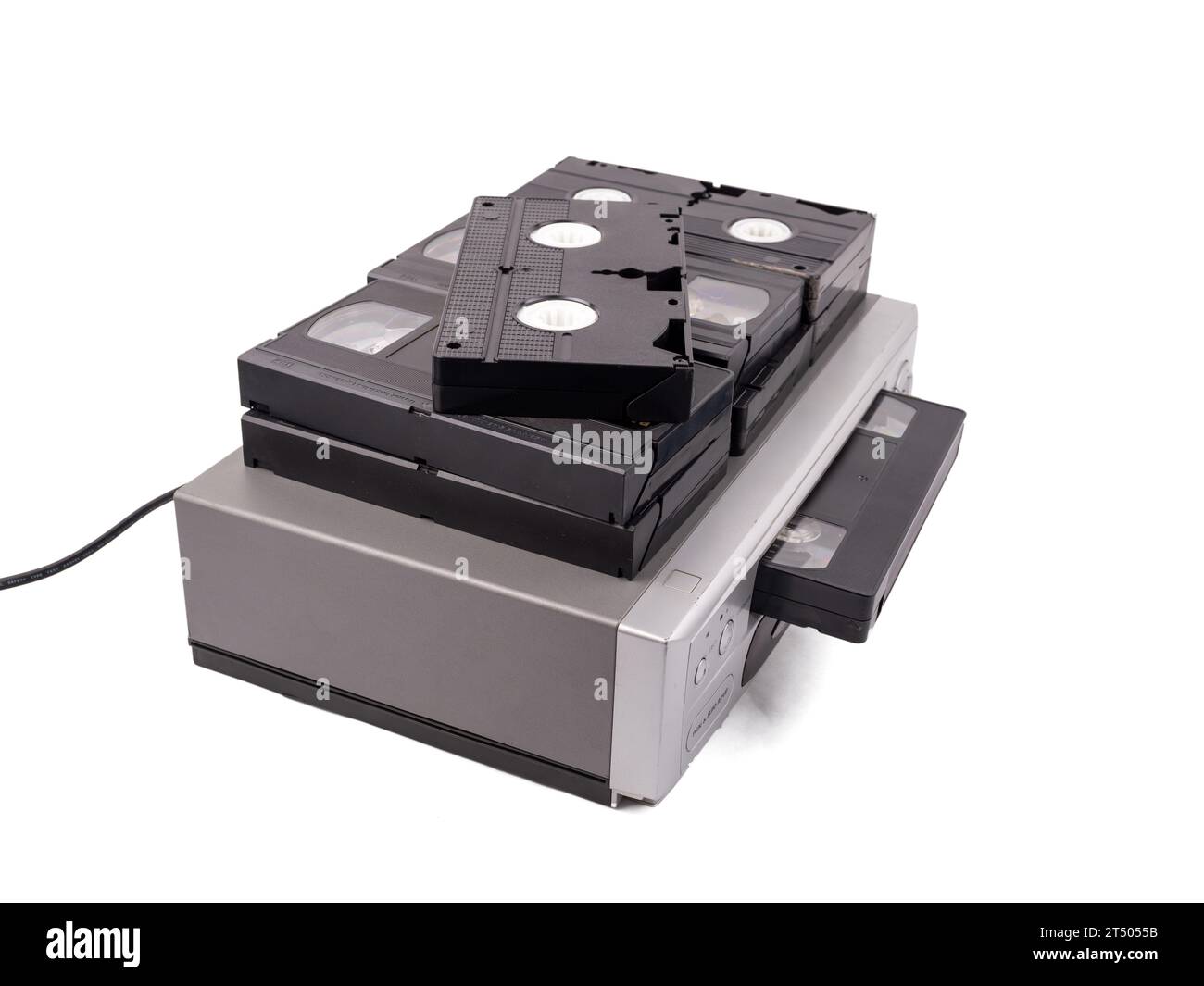 VHS cassette video recorder on a white background. Retro video recorder ...