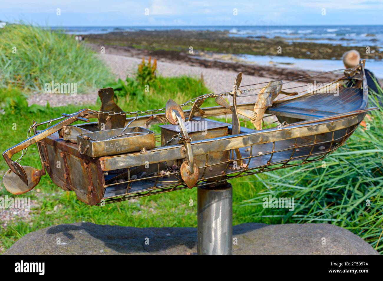 'Edna M' boat sculpture by Jim Malcolm, known as the Stonehaven Banksy ...