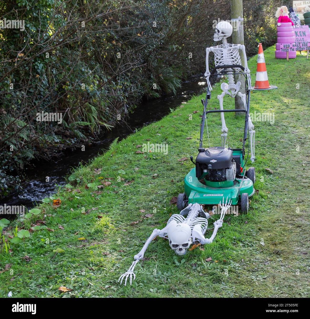 Skeleton pushing lawnmower hi-res stock photography and images - Alamy