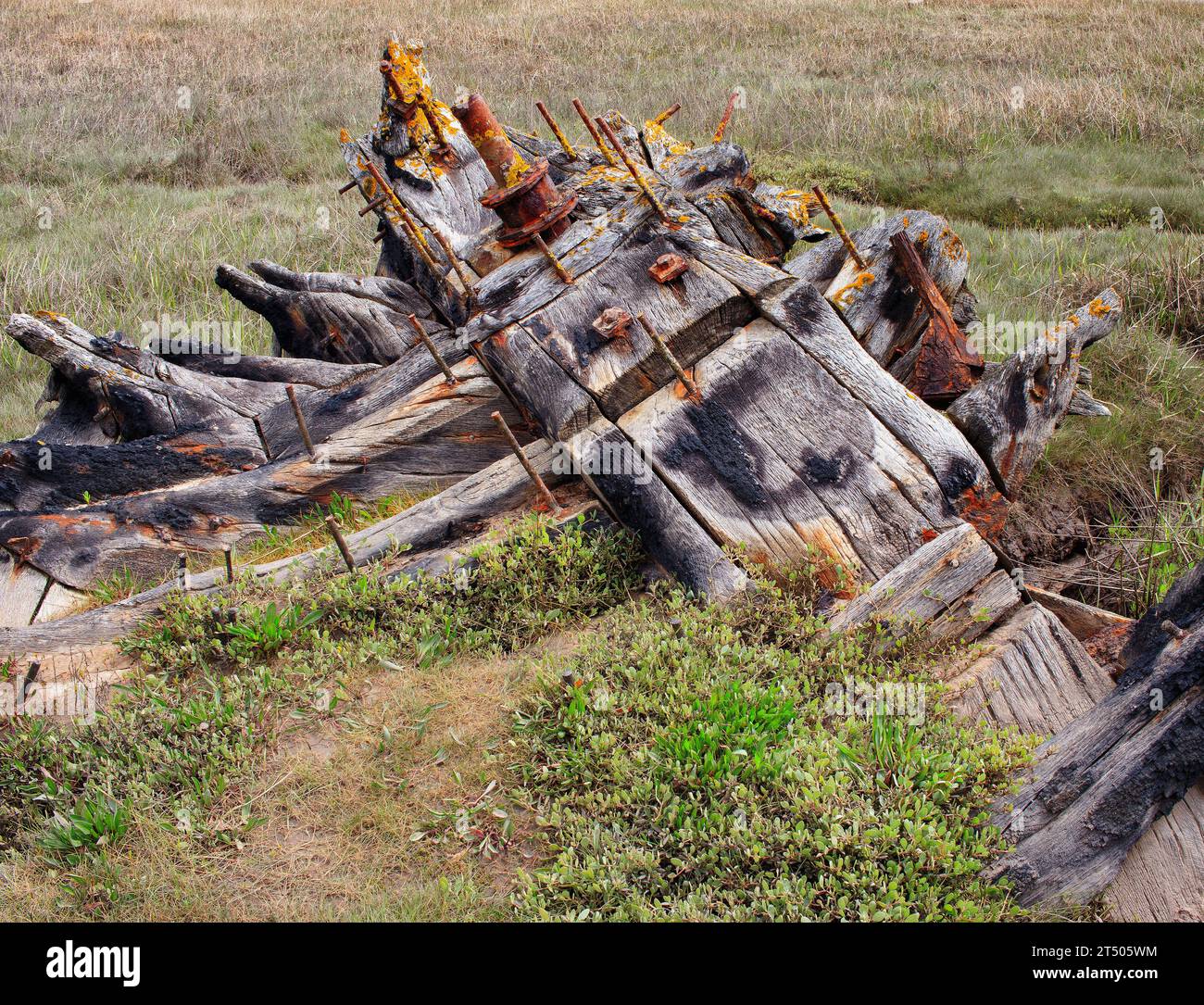 The last remains of a wrecked boat on the River Wyre at Fleetwood ...
