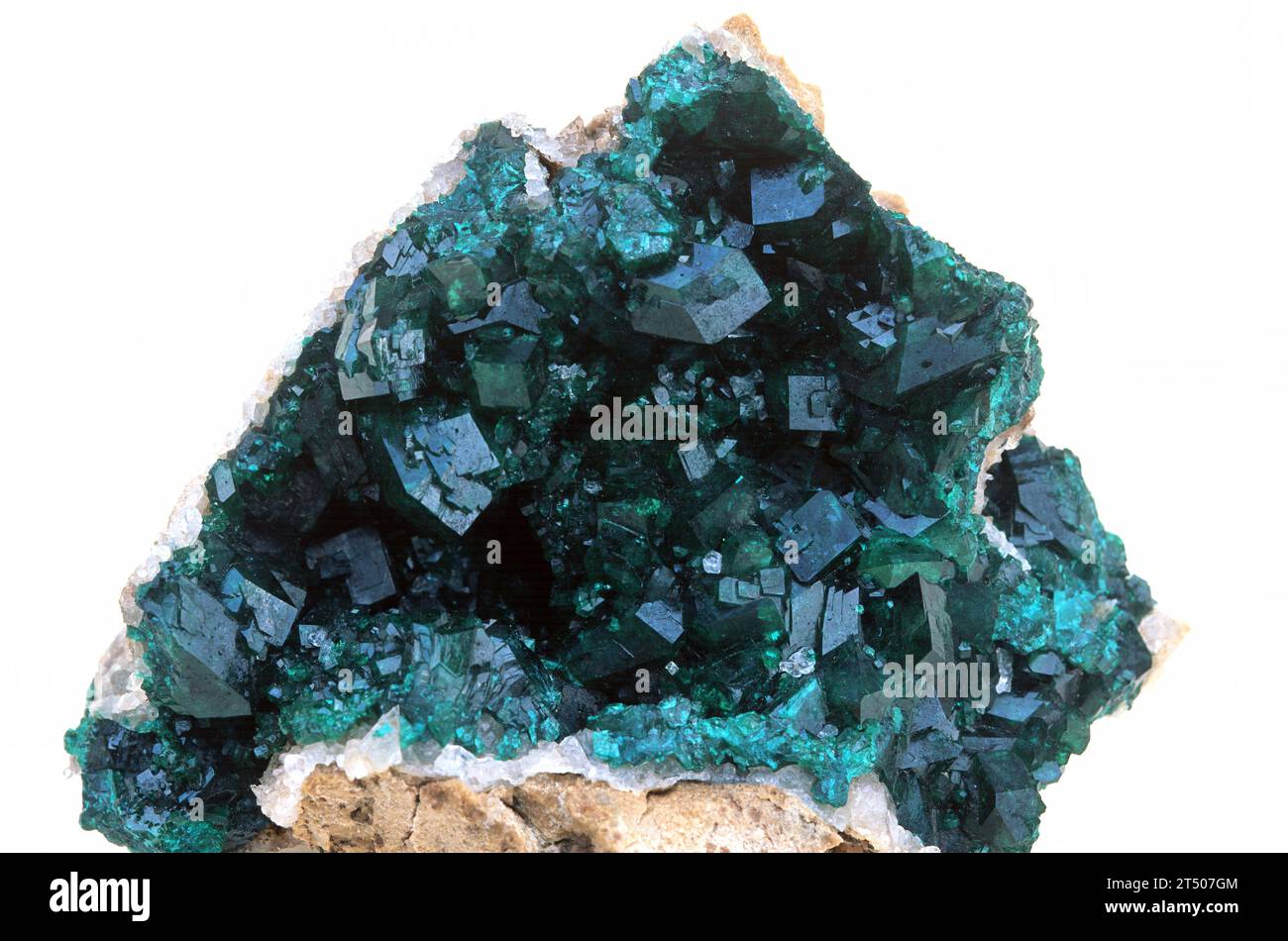 Dioptase is a copper silicate mineral. Crystallized sample Stock Photo ...
