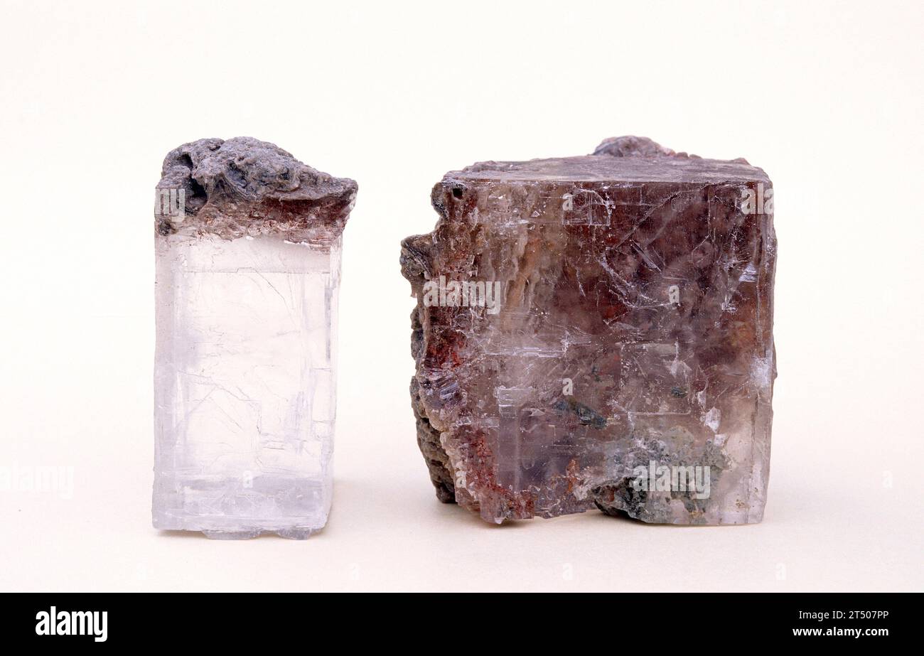 Halite or rock salt is a sodium chloride mineral. At left transparent ...