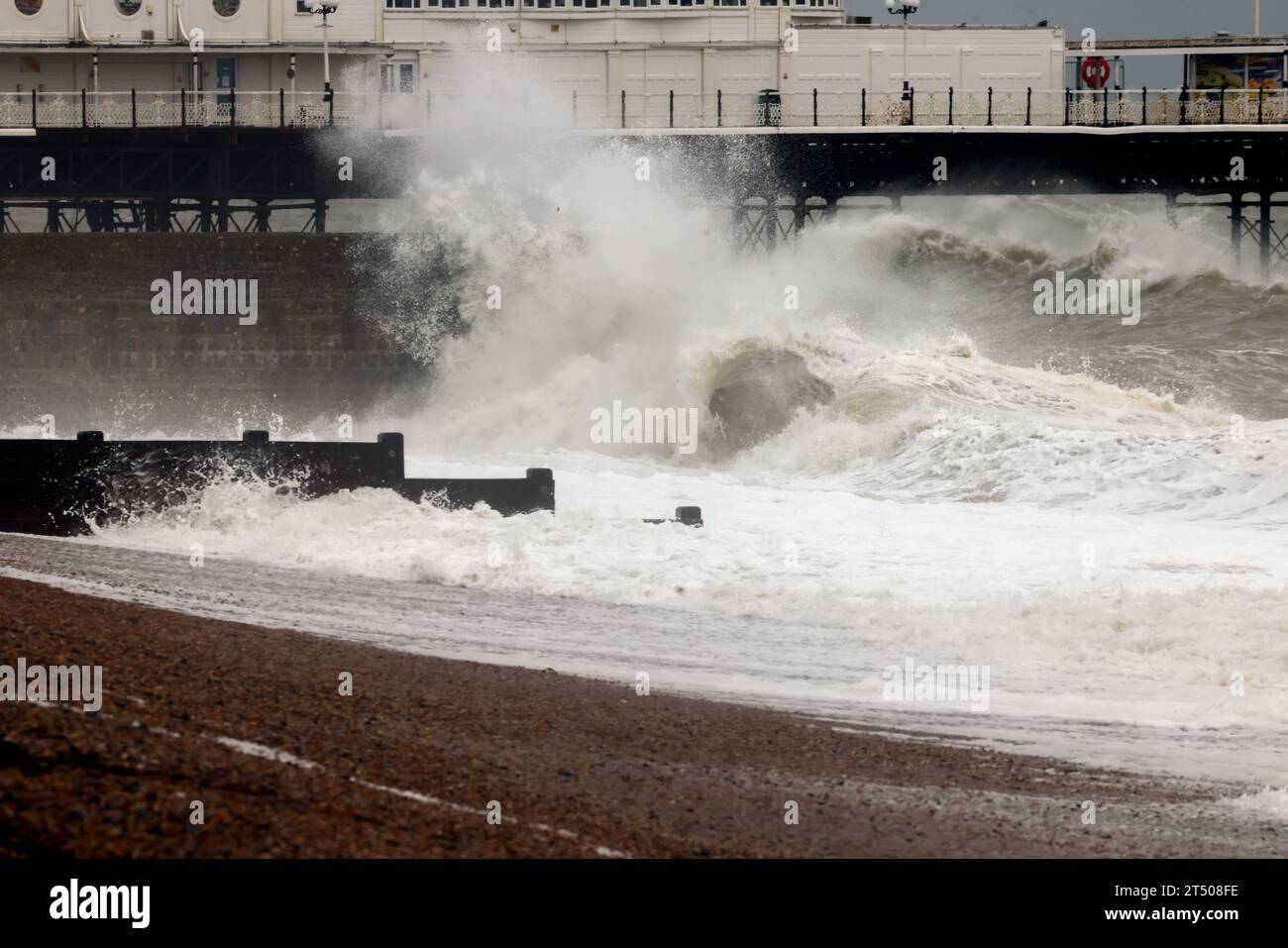 Brighton Beach, City of Brighton & Hove, East Sussex, UK. Storm Ciarán ...