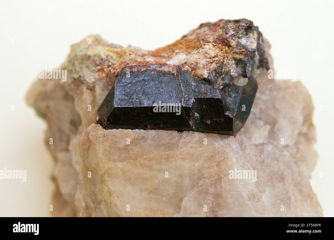 Rutile is a titanium oxide mineral. Prismatic crystal on matrix Stock ...