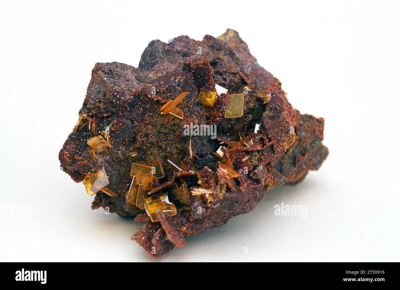 Wulfenite is a lead molybdate mineral. Crystallized sample Stock Photo ...