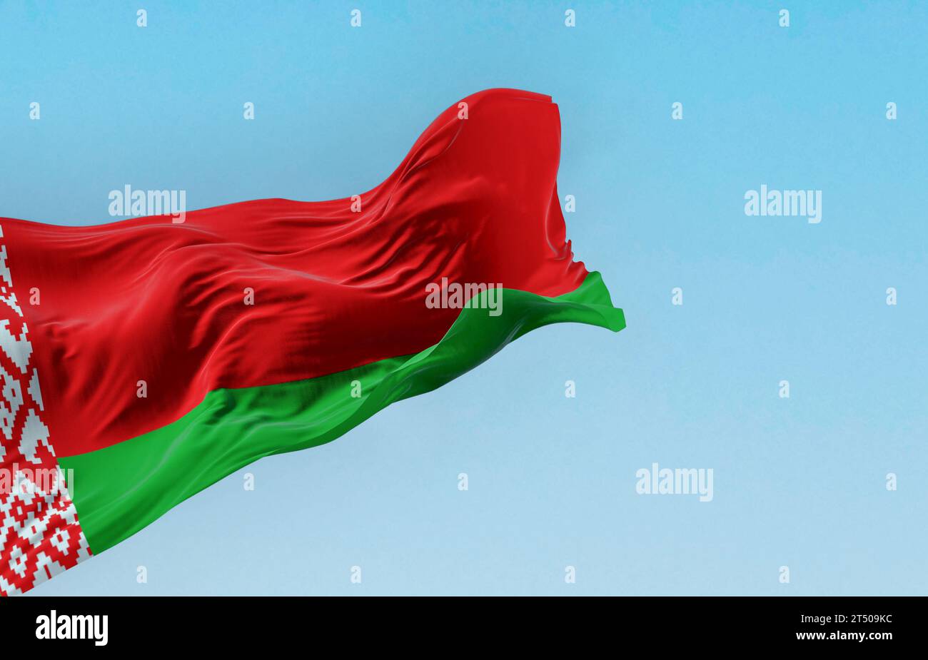 National flag of Belarus waving in the wind on a clear day. Red and ...