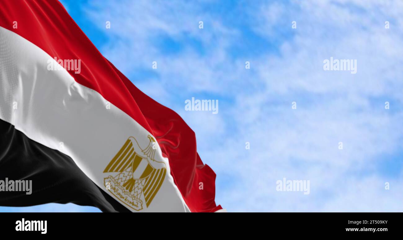National flag of Egypt waving in the wind on a clear day. Horizontal ...