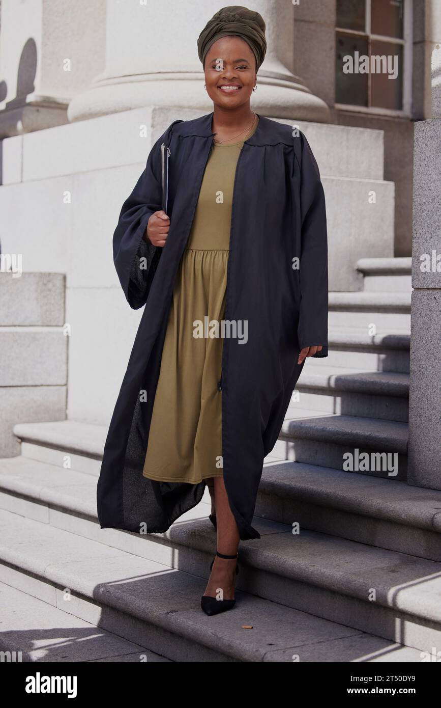 Portrait, black woman and lawyer at the court for justice, empowerment ...