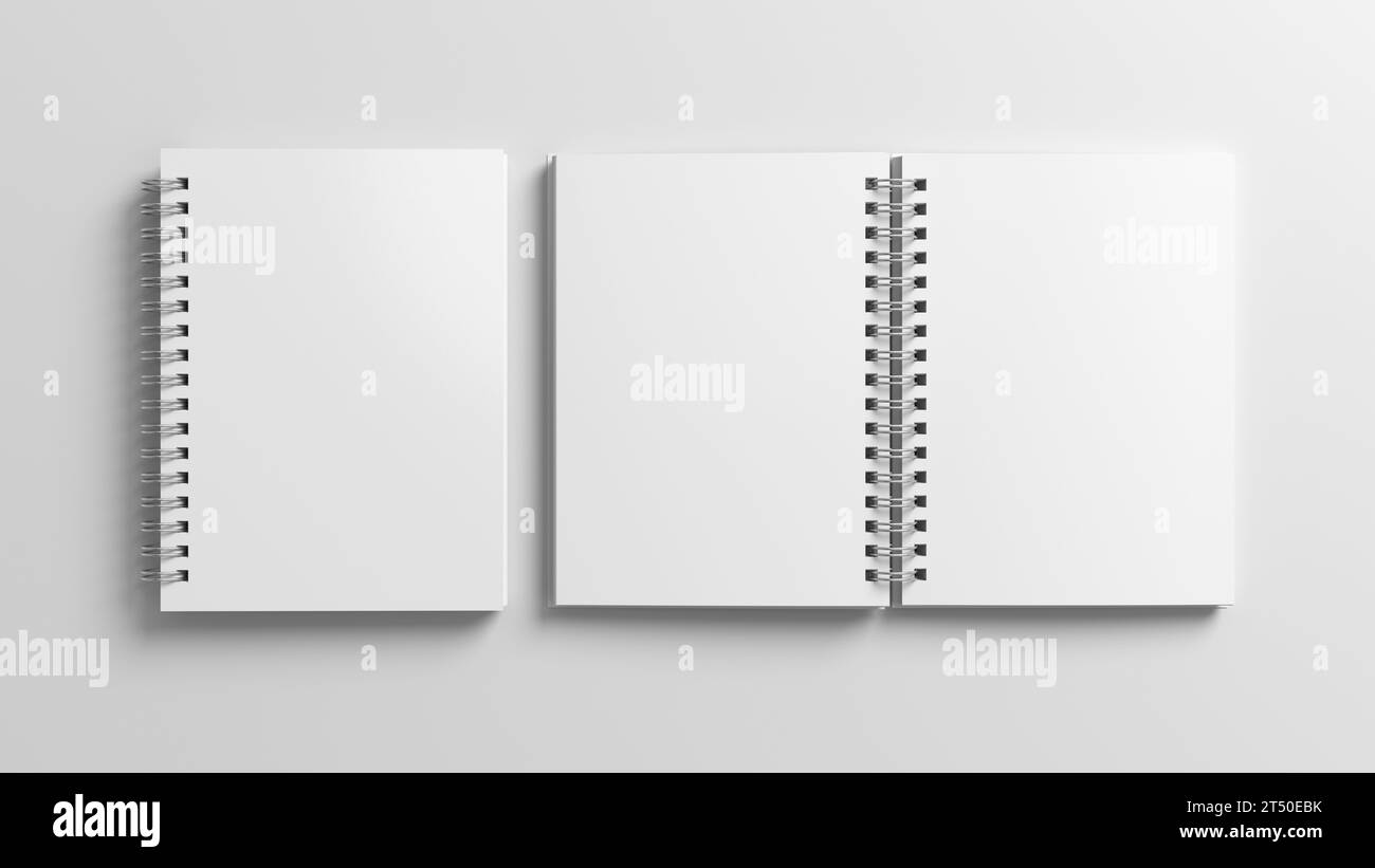 Notebook mockup. Closed and open blank notebook with white cover ...