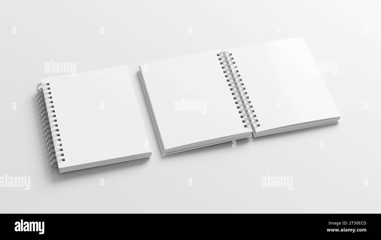 Notebook mockup. Closed and open blank notebook with white cover ...