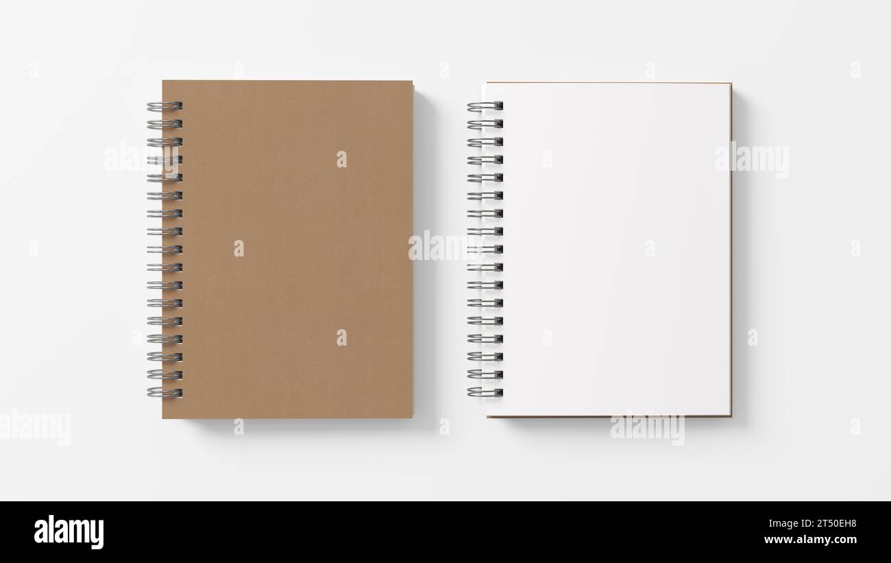 Notebook mockup. Closed and open blank notebook with craft paper cover ...