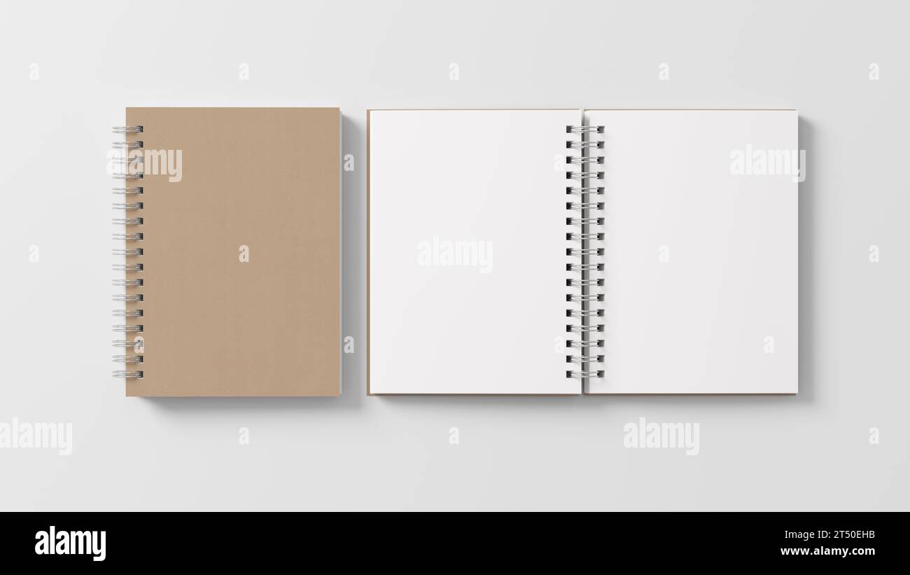 Notebook mockup. Closed and open blank notebook with craft paper cover ...