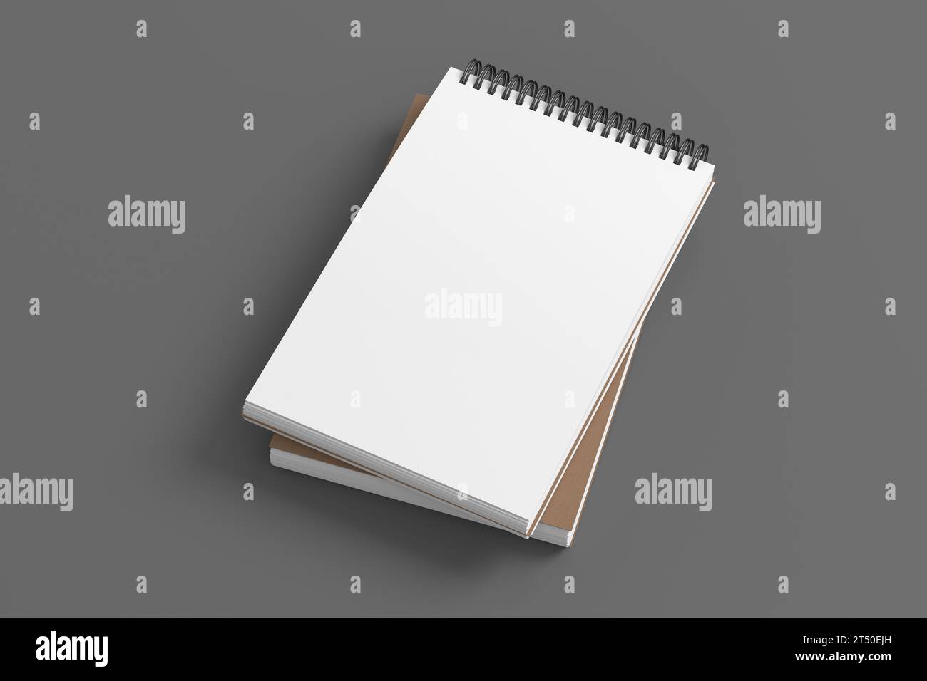 Notebook mockup. Two notebooks in a stack. Spiral notepad on gray ...