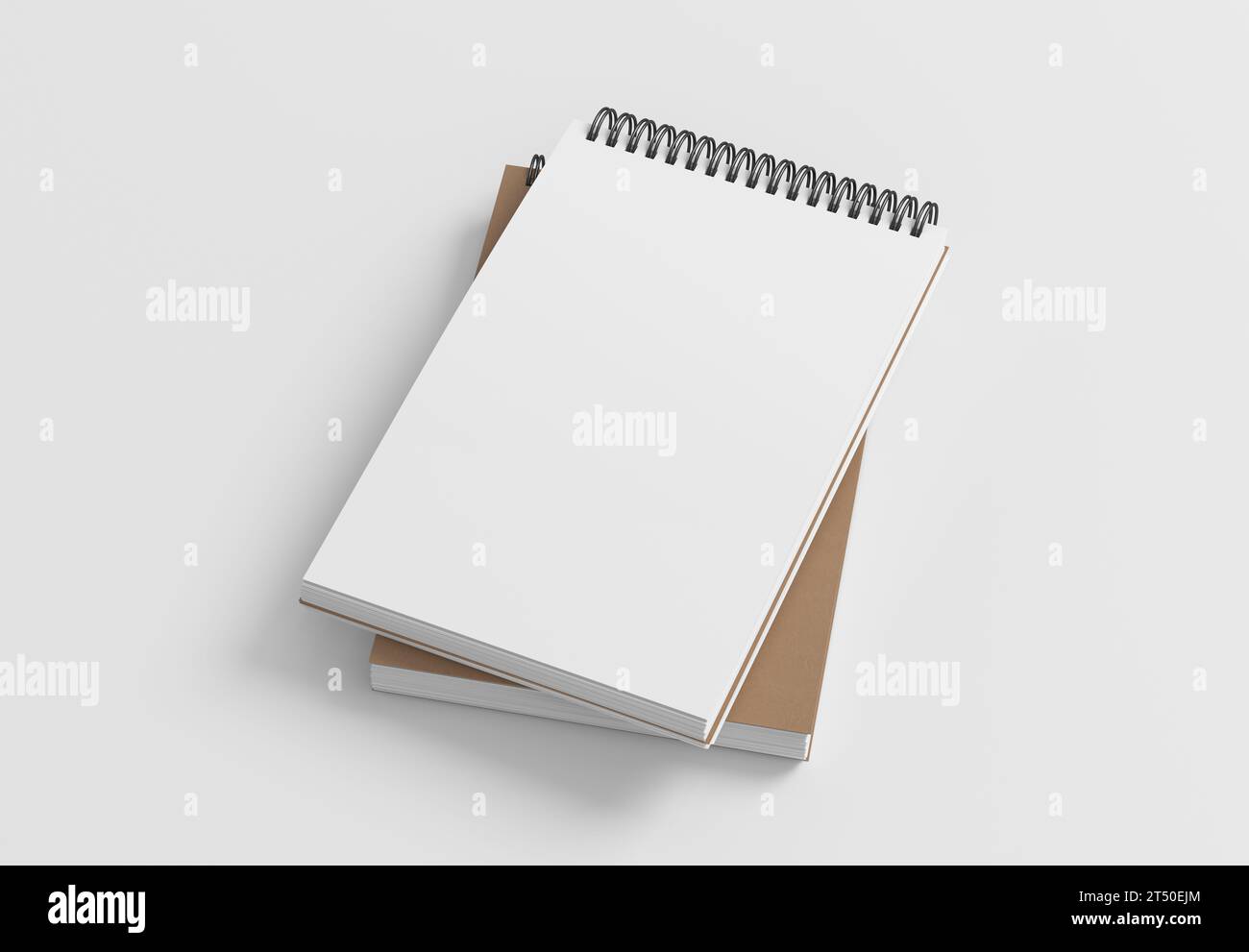 Notebook mockup. Two notebooks in a stack. Spiral notepad on white ...