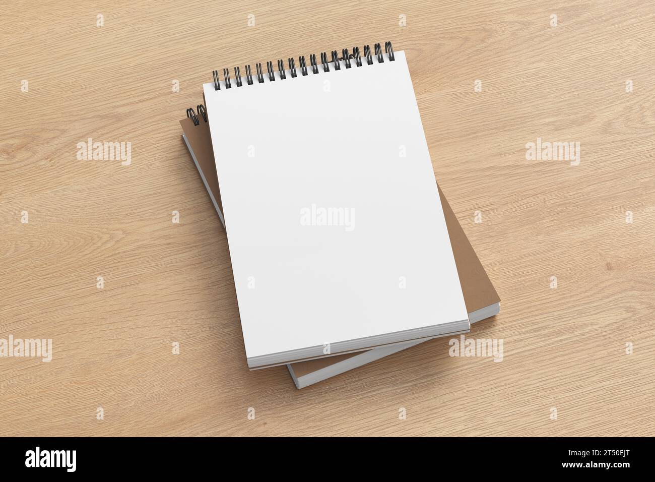 Notebook mockup. Two notebooks in a stack. Spiral notepad on wooden ...