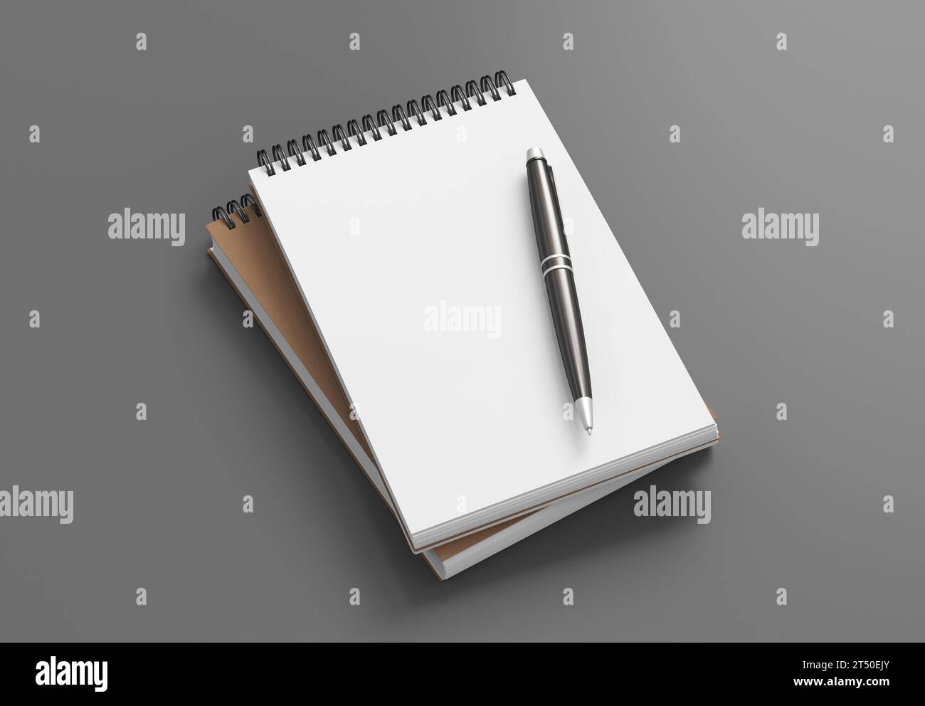Notebook mockup. Two notebooks in a stack and pen. Spiral notepad on ...
