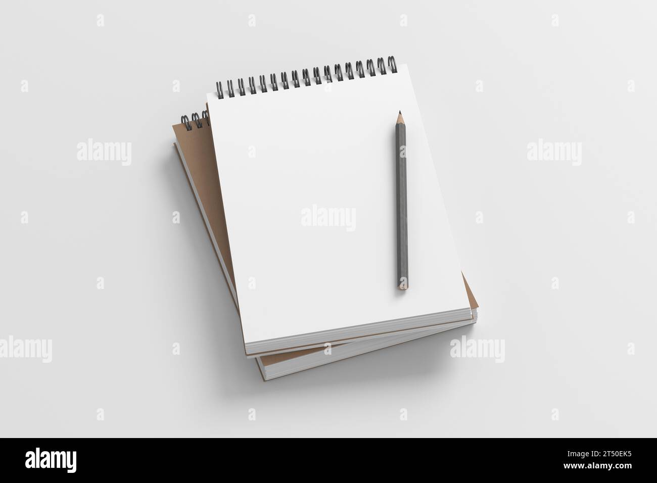 Notebook mockup. Two notebooks in a stack and pencil. Spiral notepad on ...