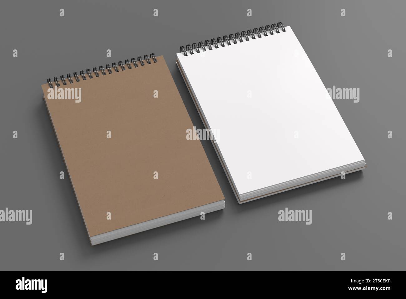 Notebook mockup. Closed and open blank notebook brown paper cover ...