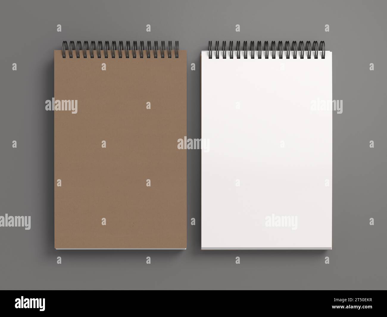 Notebook mockup. Closed and open blank notebook brown paper cover ...