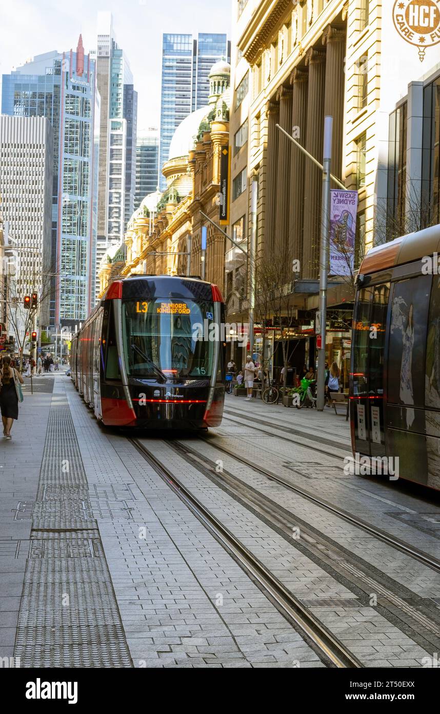 Trams travelling along George Street, Sydney, NSW, Australia Stock ...