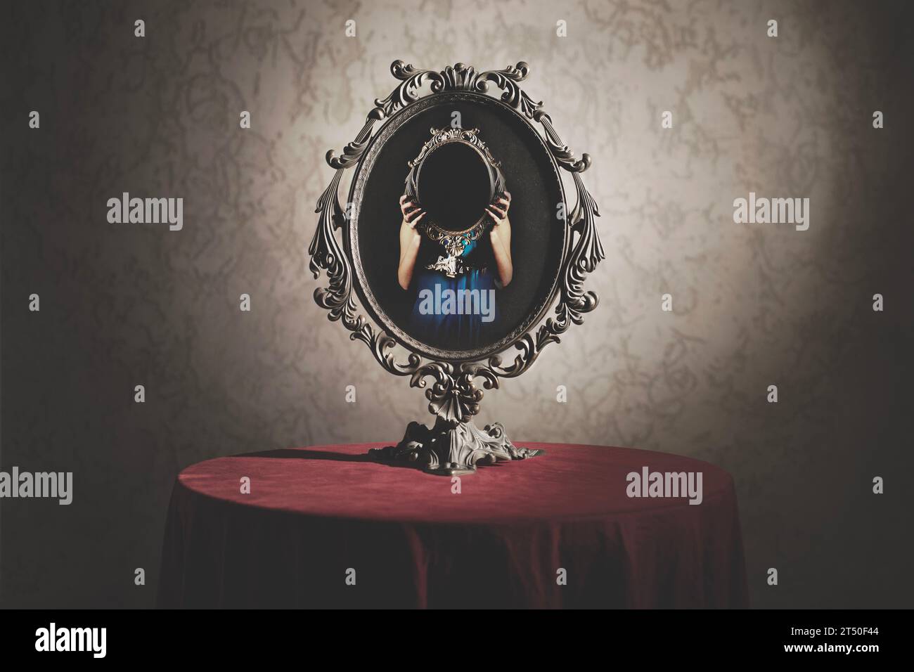 mirror with reflection the loop of a woman with the mirror, abstract ...