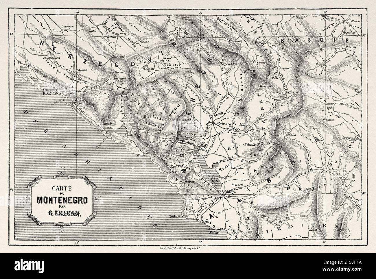 Old map of Montenegro. Europe. Trip to Albania and Montenegro in 1858 ...