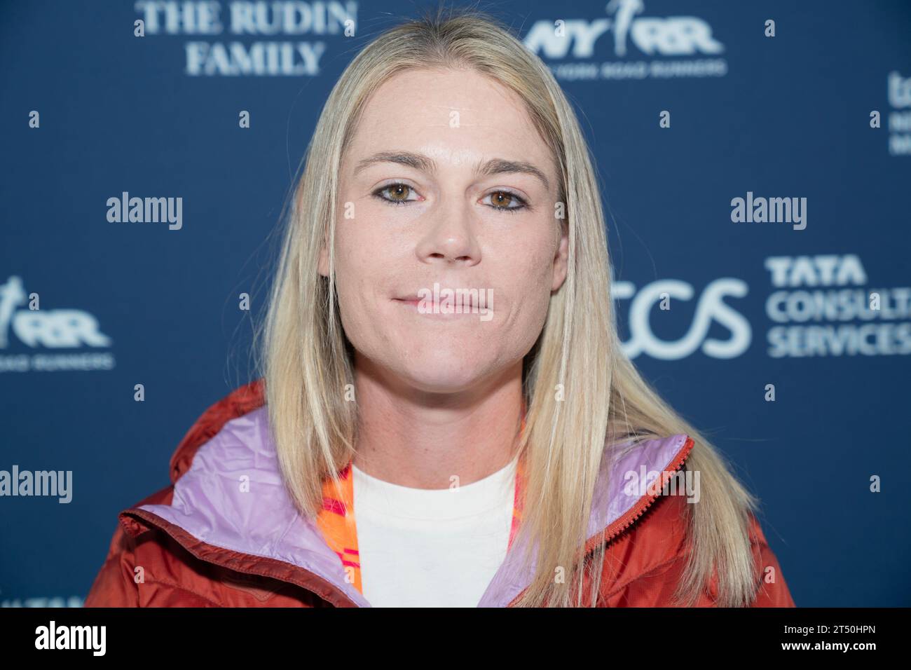 Kelly Taylor of USA attends TCS New York City Marathon Professional Runners Media Availability ...