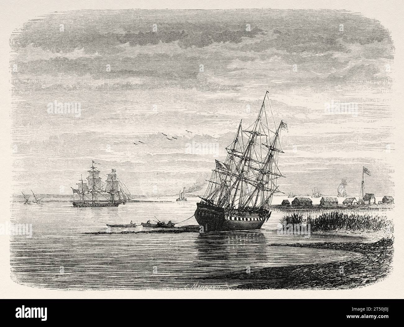 Mississipi mouth, USA. Fragment of a trip to New Orleans in 1855 by ...