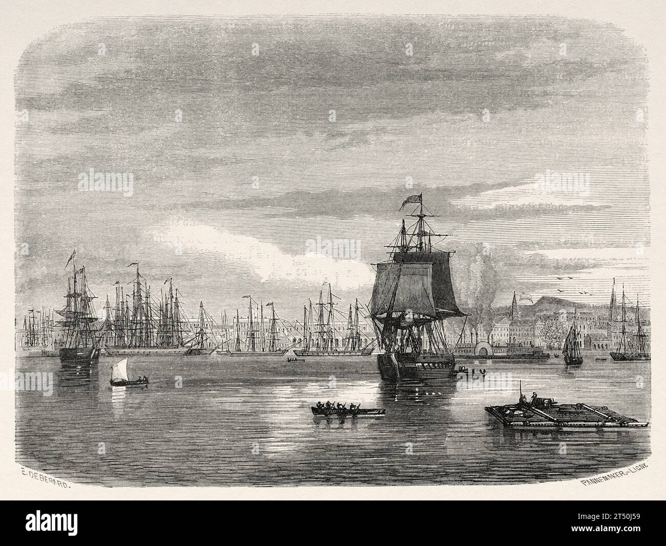 New Orleans port, USA. Fragment of a trip to New Orleans in 1855 by ...