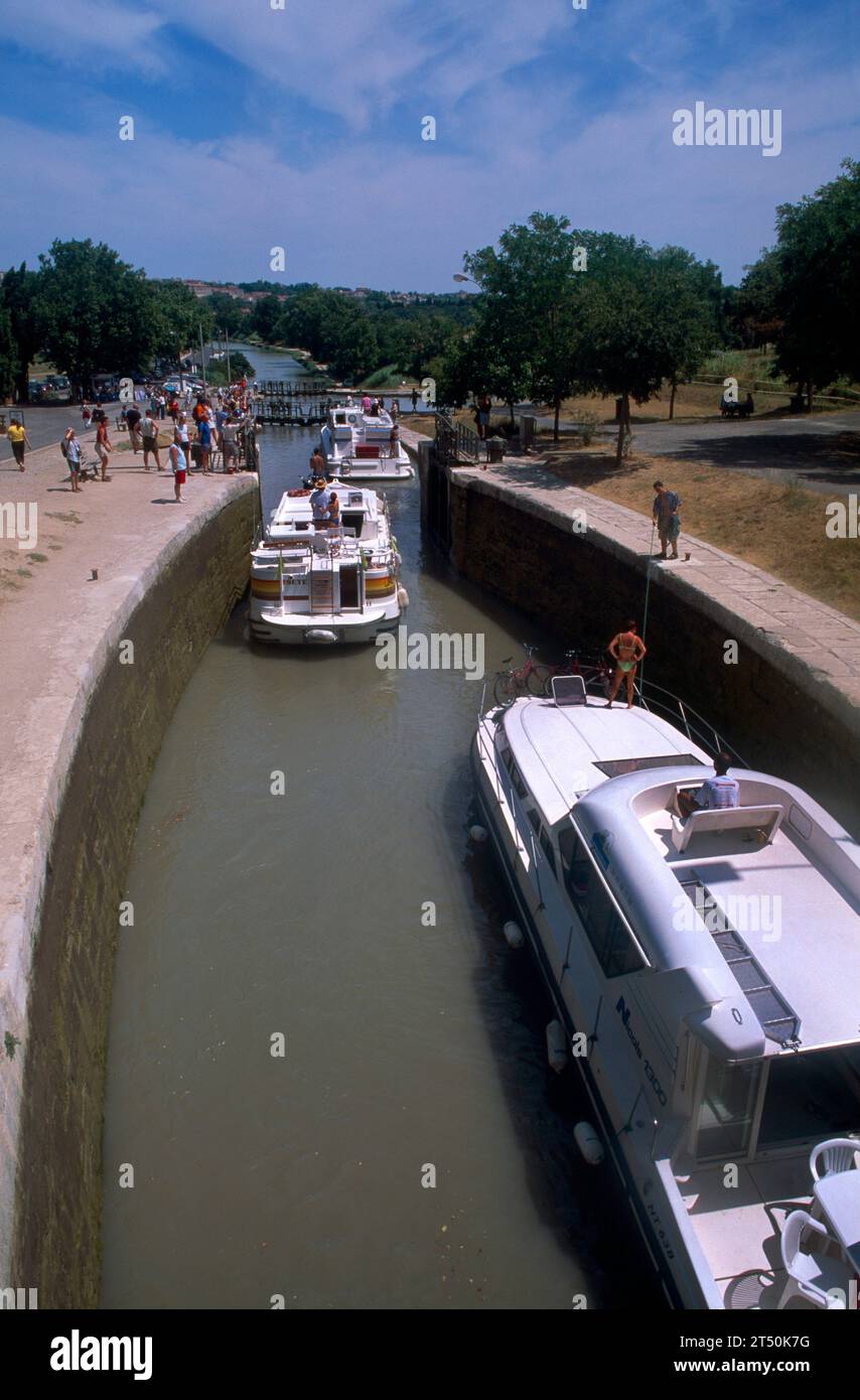 Beziers France Ecluses de Fonseranes Boats in Lock Series of eight ...