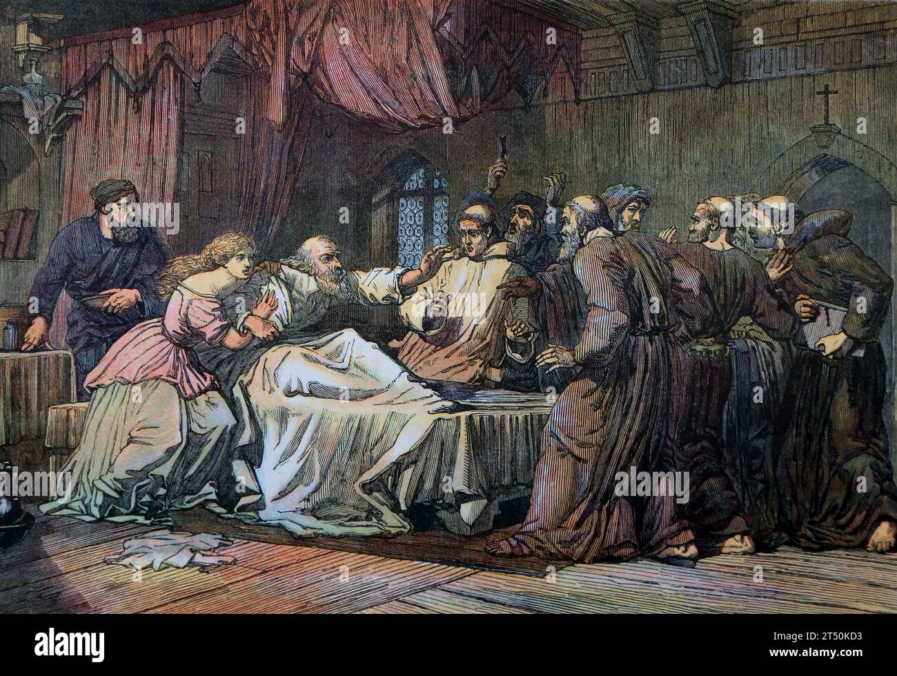 Illustration of Wicliffe on his Sick bed Assailed by the friars from ...