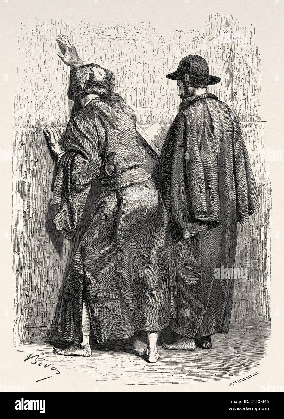 Two praying Jews at the Western Wall, Jerusalem. Travels in Palestine ...