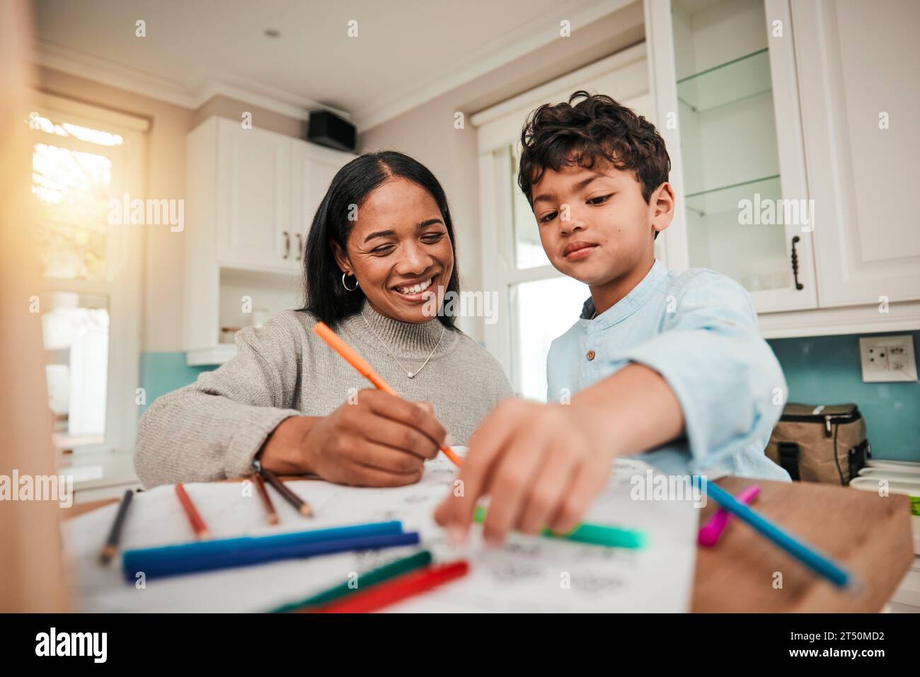 Learning, creative and mother help kid with art homework for homeschool ...