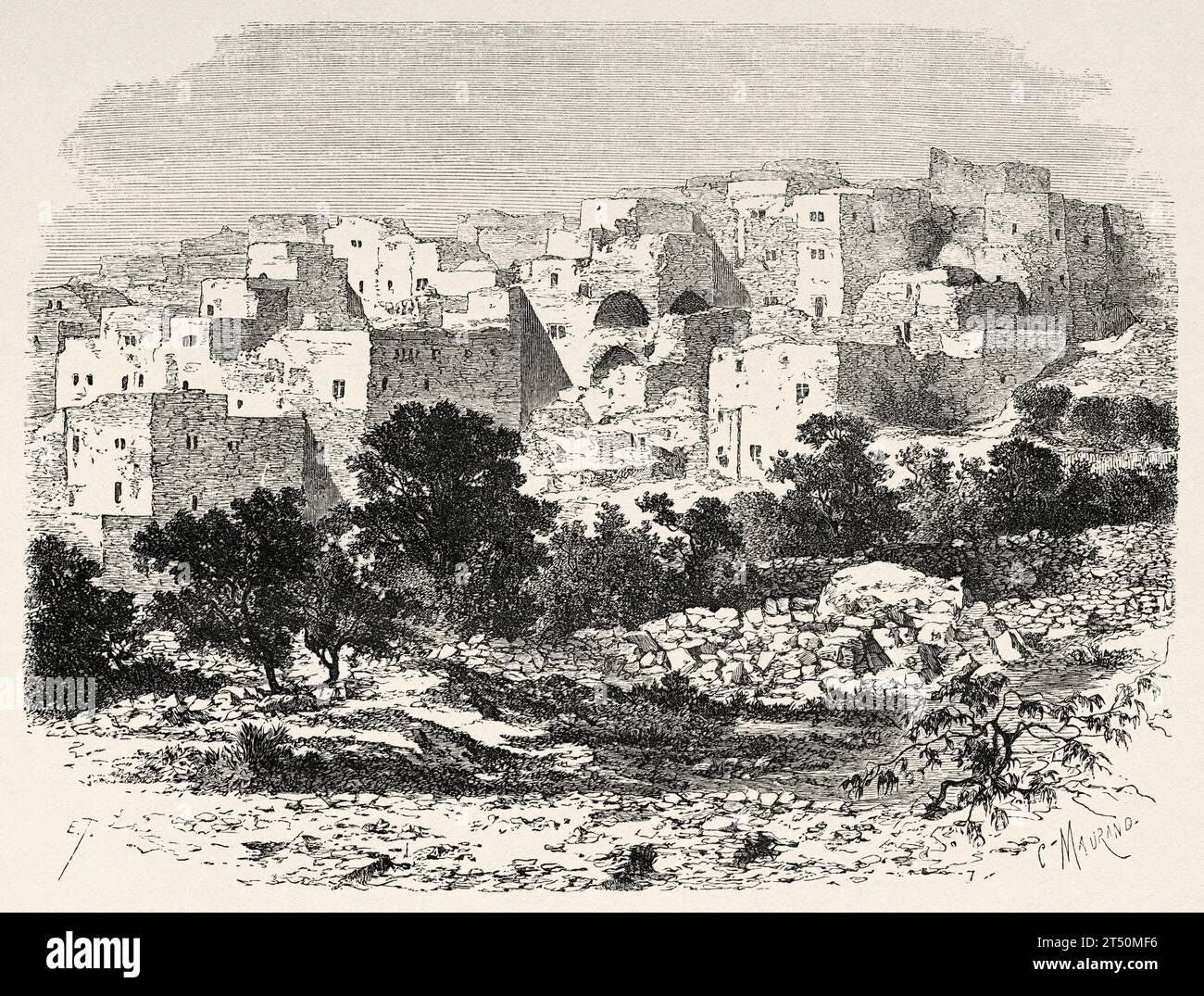 Old view of Nazareth, Travels in Palestine, 1856-1859. Old 19th century ...