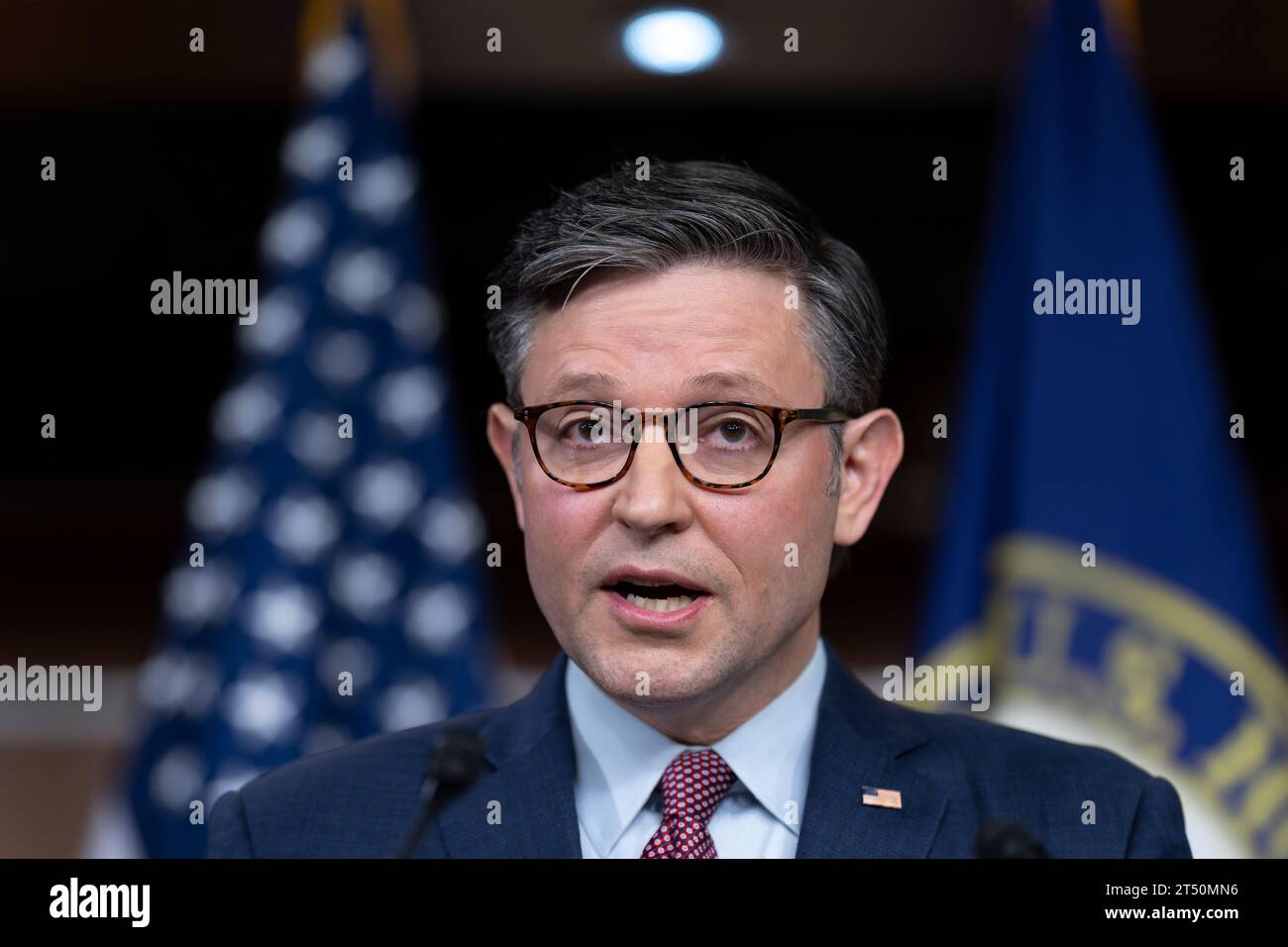 Speaker of the House Mike Johnson, R-La., talks with reporters ahead of ...
