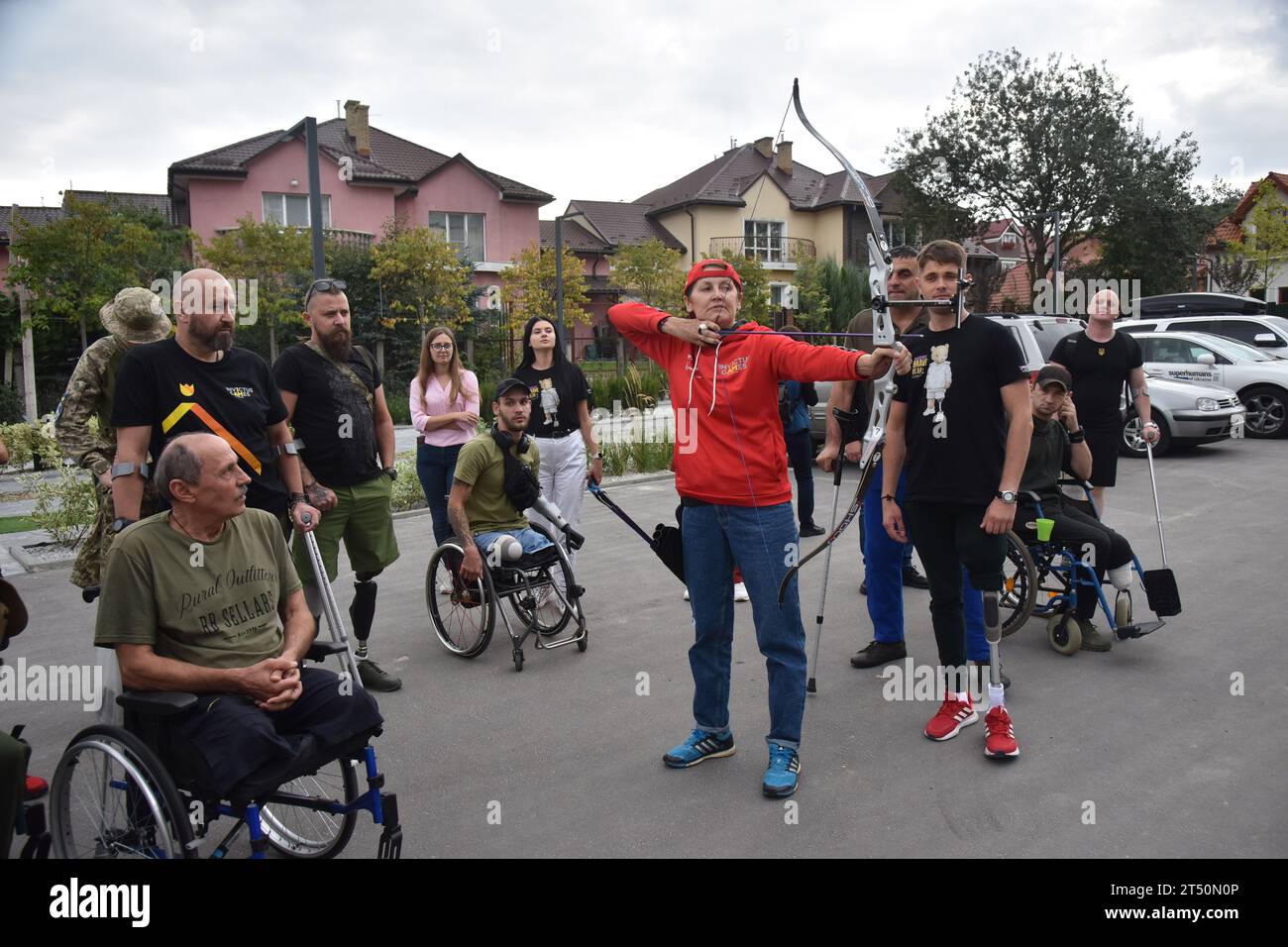 Lviv, Ukraine. 02nd Oct, 2023. A trainer shows patients of the ...