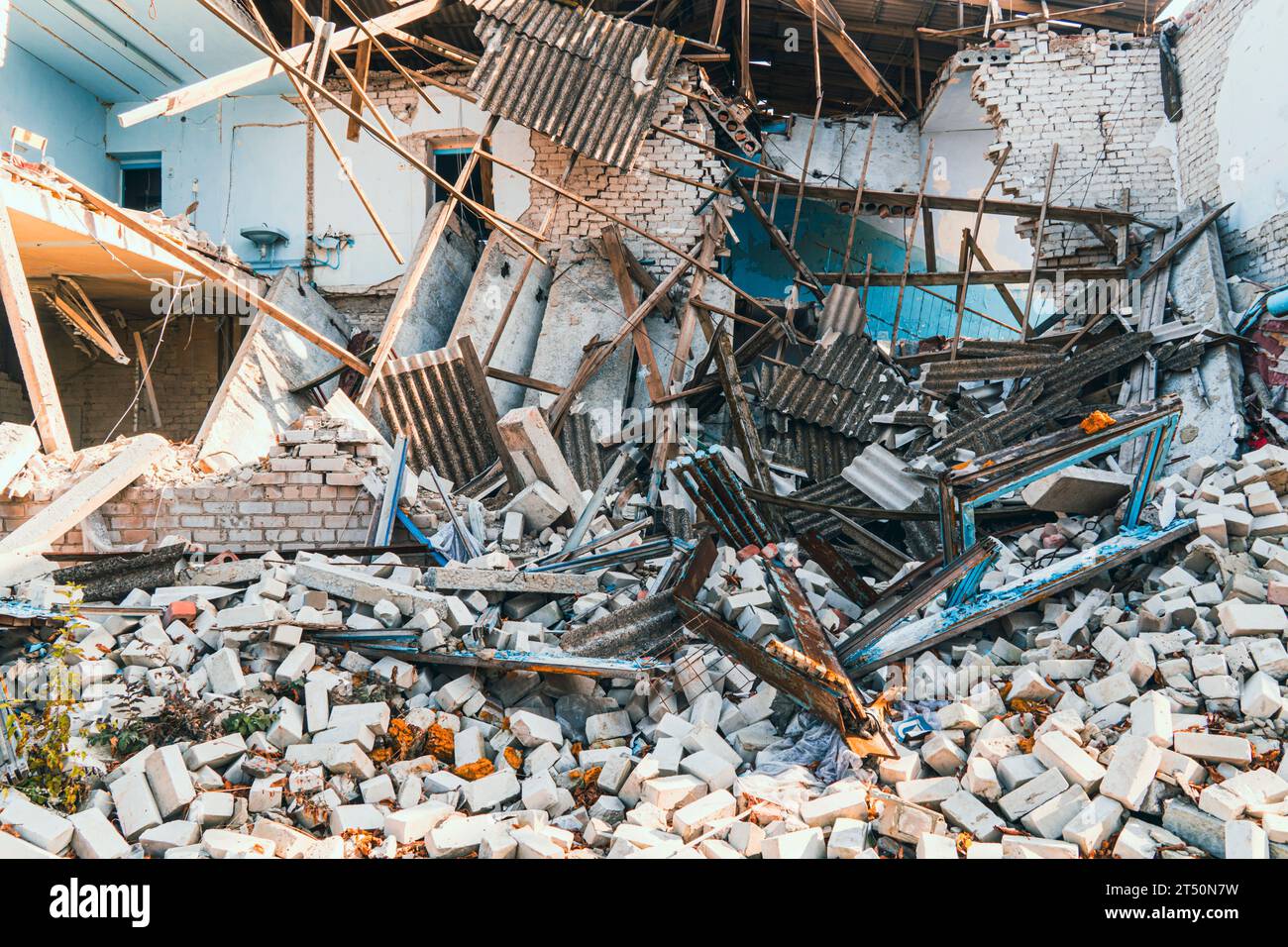 The school damaged by shelling. War in Ukraine. Russian invasion of ...