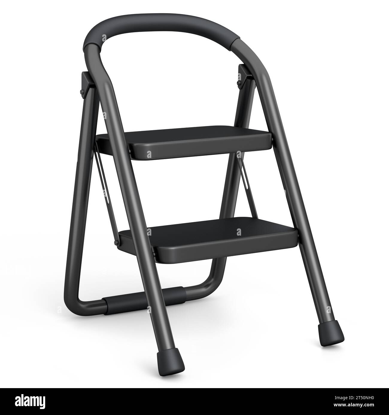 High folding metal ladder with steps on white background. 3d render of ...