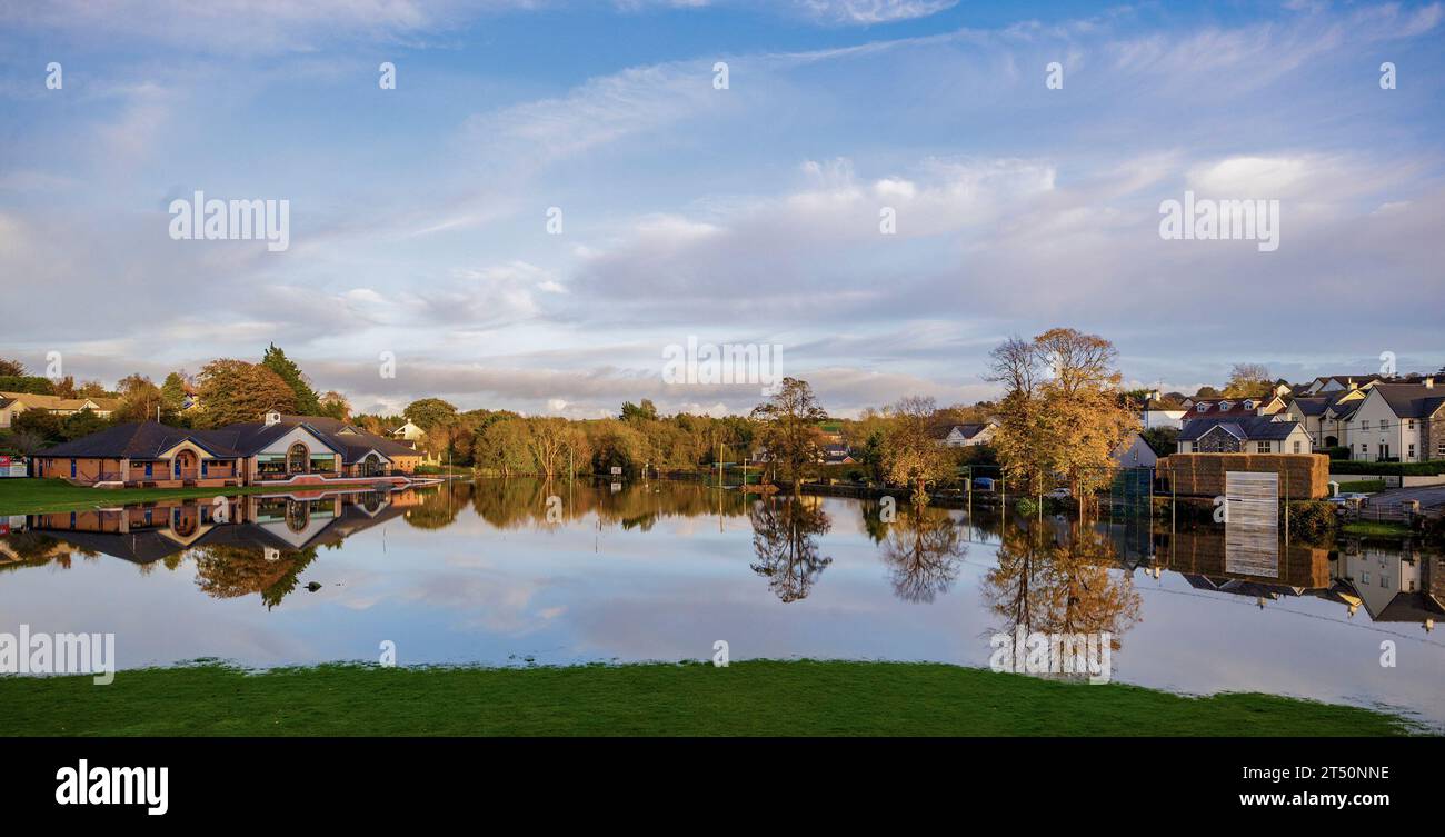 Flooded grounds of Downpatrick Cricket Club in Northern Ireland. Some ...