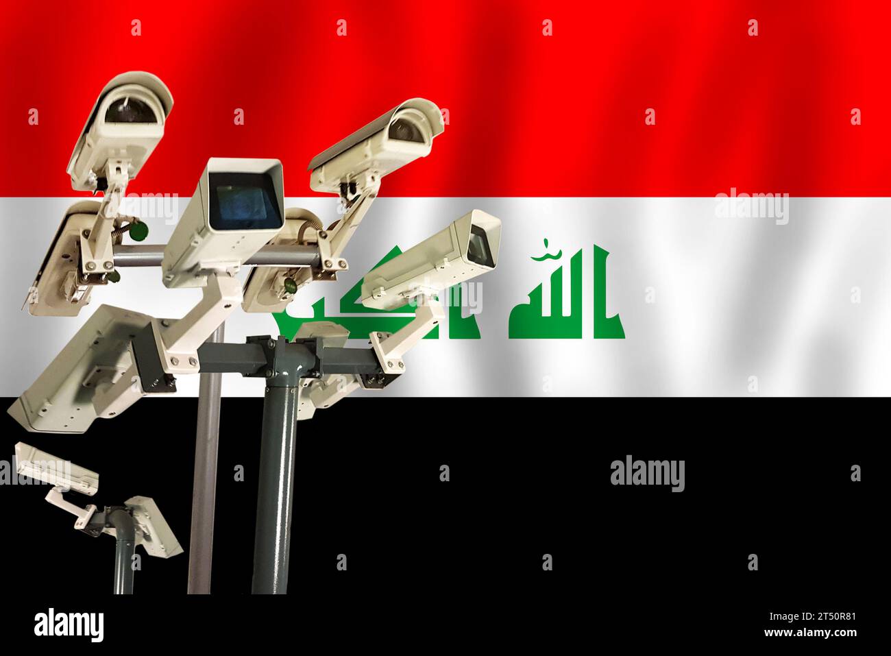 Iraqi CCTV camera on the flag of Iraq Surveillance, security, control ...