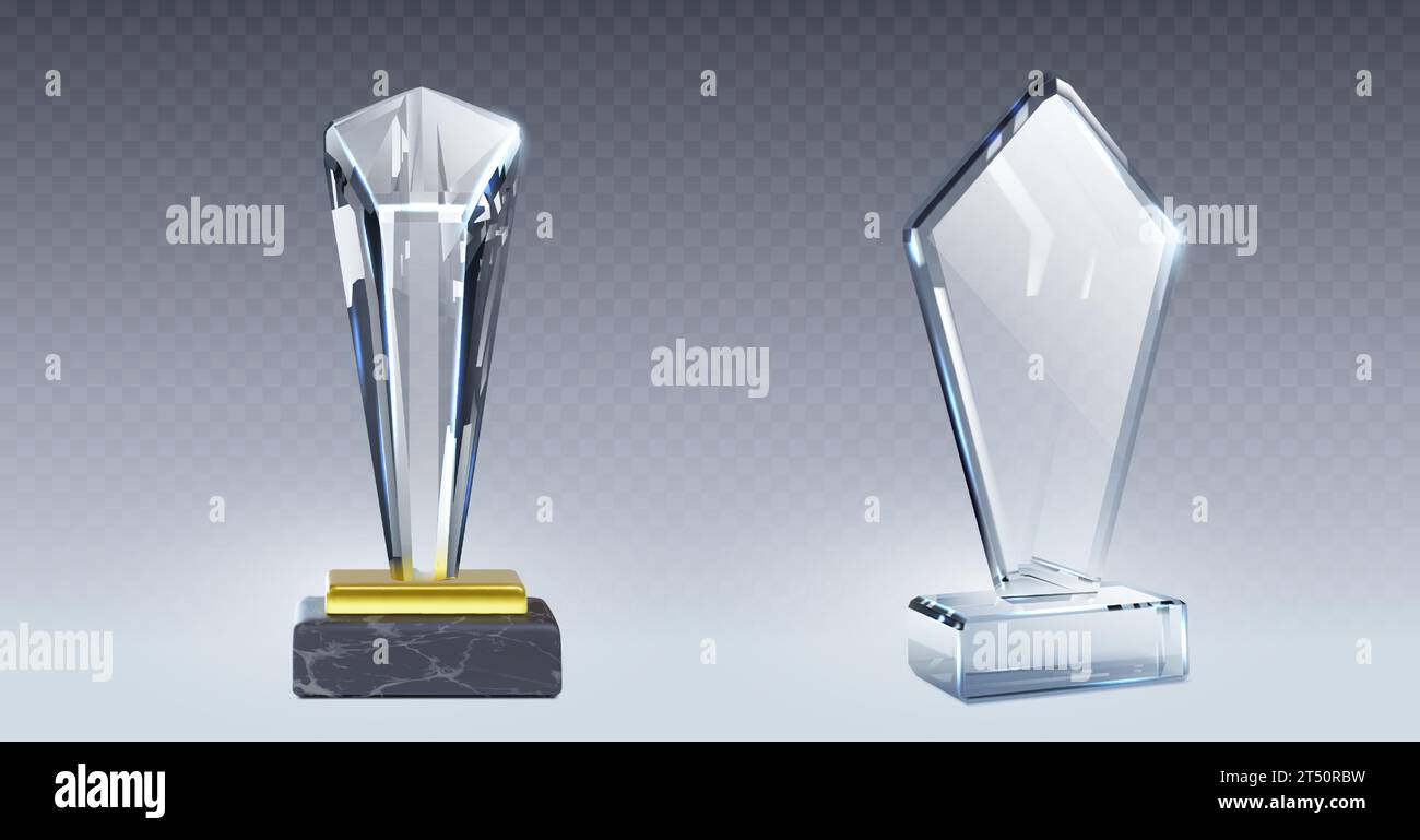 Glass award mockup with empty transparent plate on base. Realistic ...