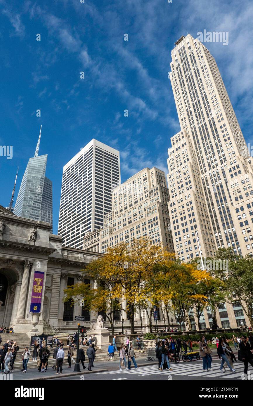 Skyscrapers rise above the main branch of the public library in Midtown ...
