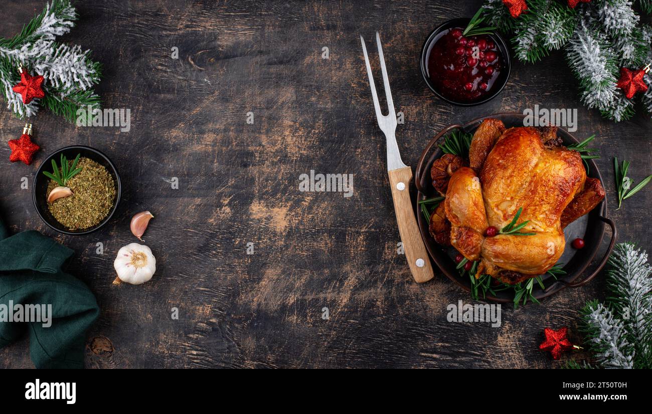 Christmas baked chicken for festive dinner Stock Photo - Alamy