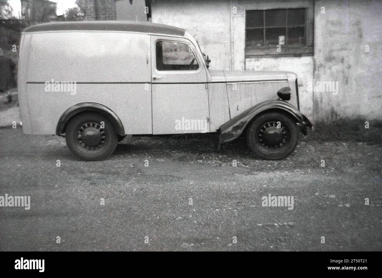 1950s, historical, sideview of a small delivery van of the era, parked ...
