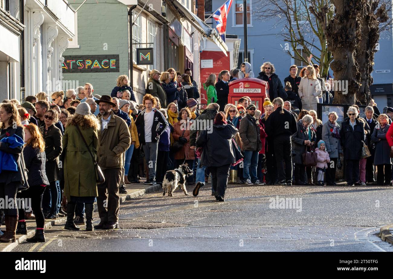 Pavements on the Market Hill in Framlingham Suffolk are crowded with ...
