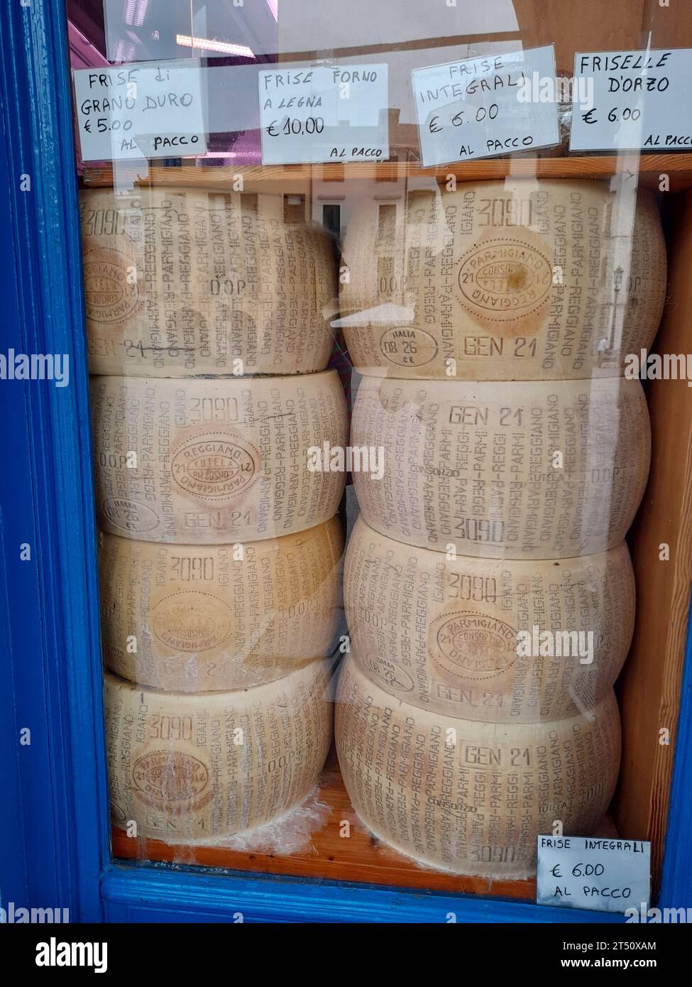 Cheese discs in shop window, Padua, Padova, Italy Stock Photo - Alamy