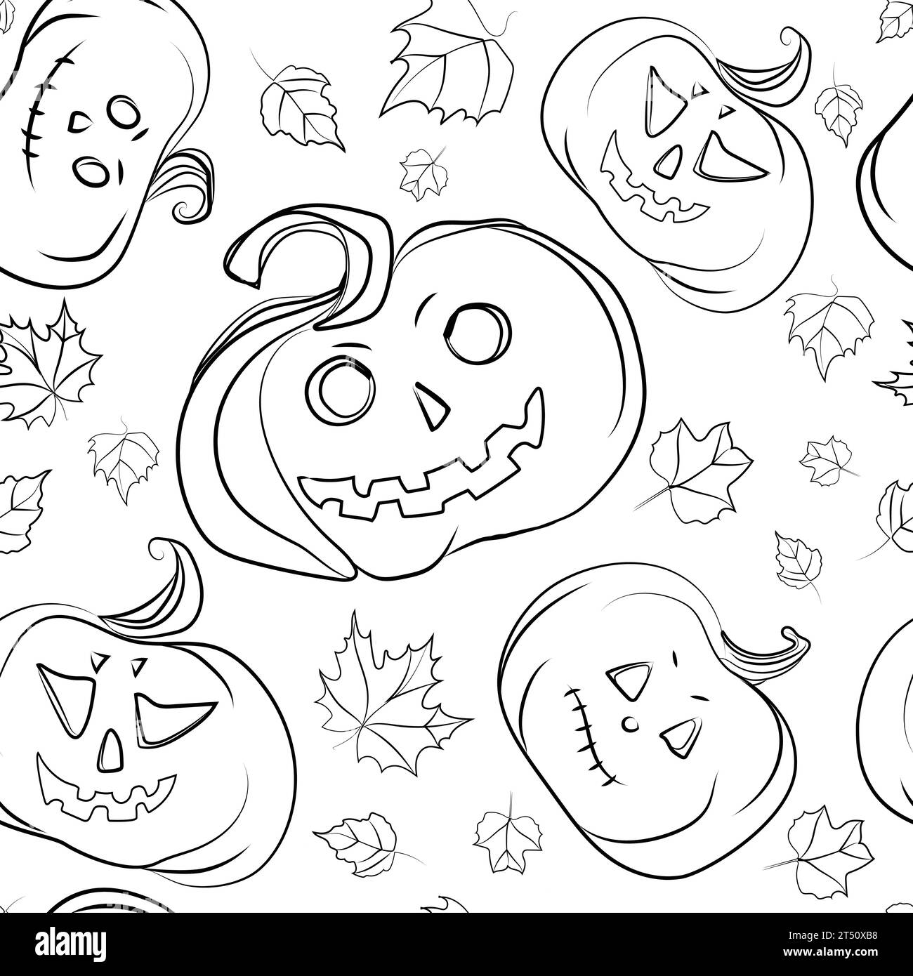 Halloween pumpkins seamless pattern line drawing Vector Image Stock Vector Image & Art - Alamy